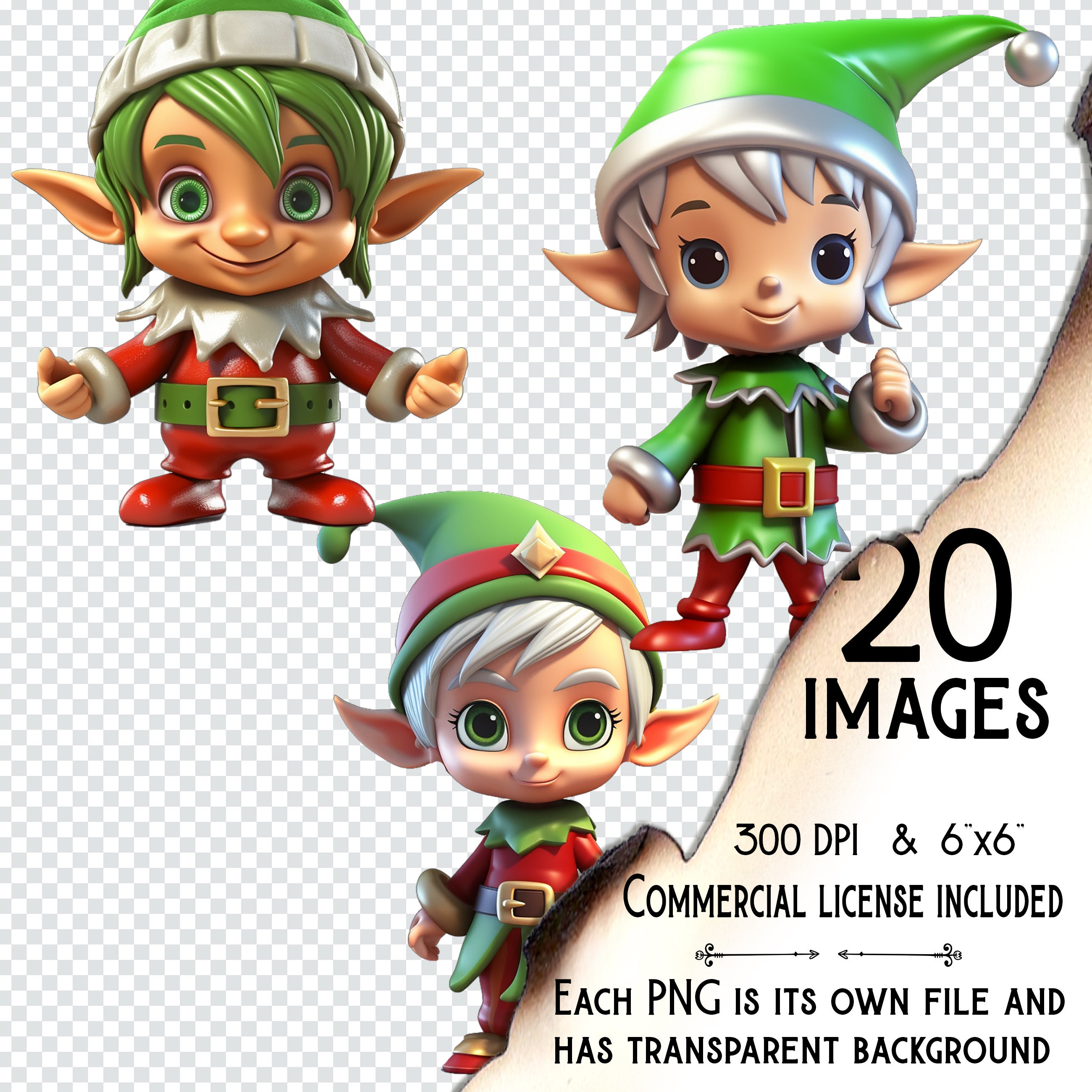 Digital Clipart 20 Pngs, Chibi 3D Christmas Elves, Instant Download ...