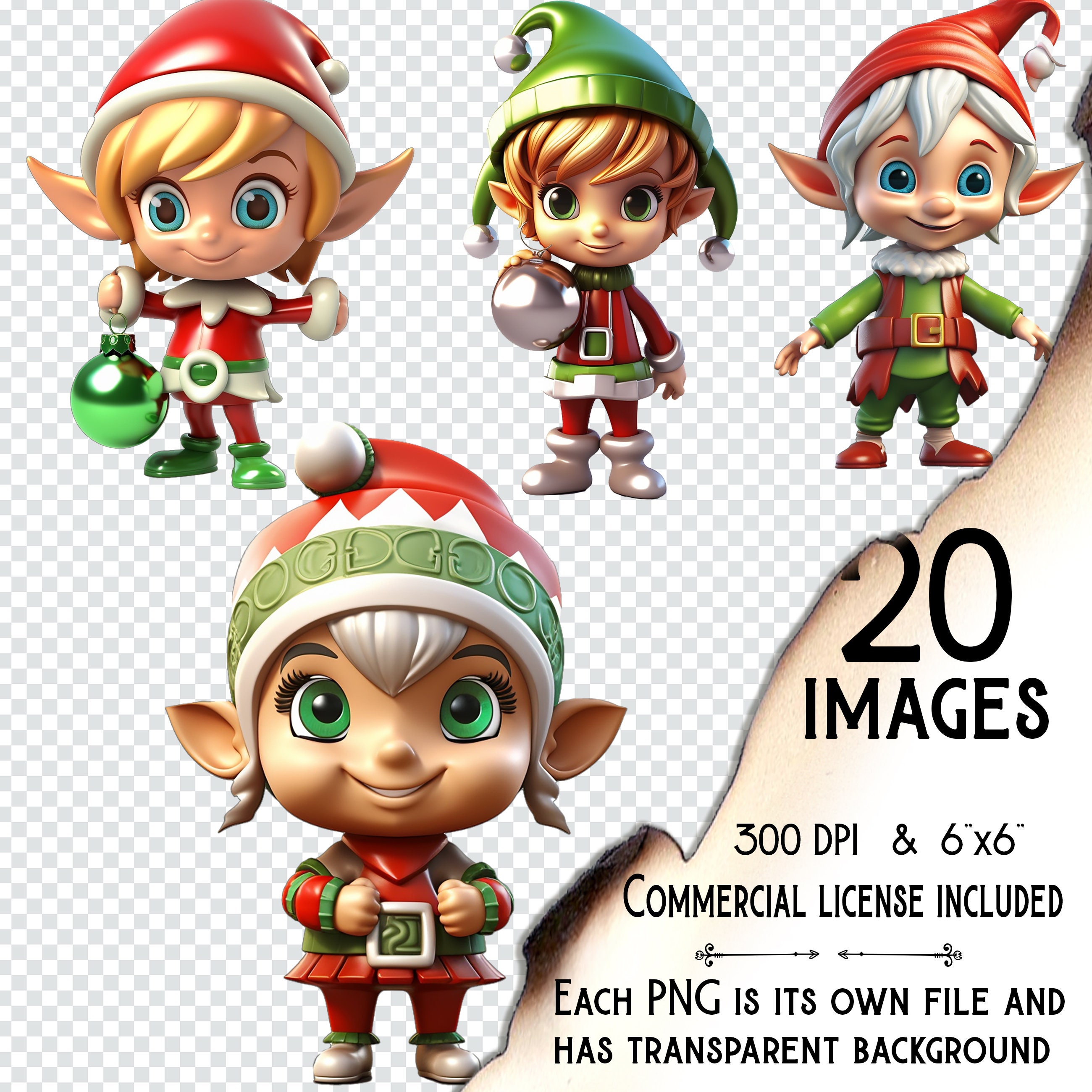 Digital Clipart 20 Pngs, Chibi 3D Christmas Elves, Instant Download ...