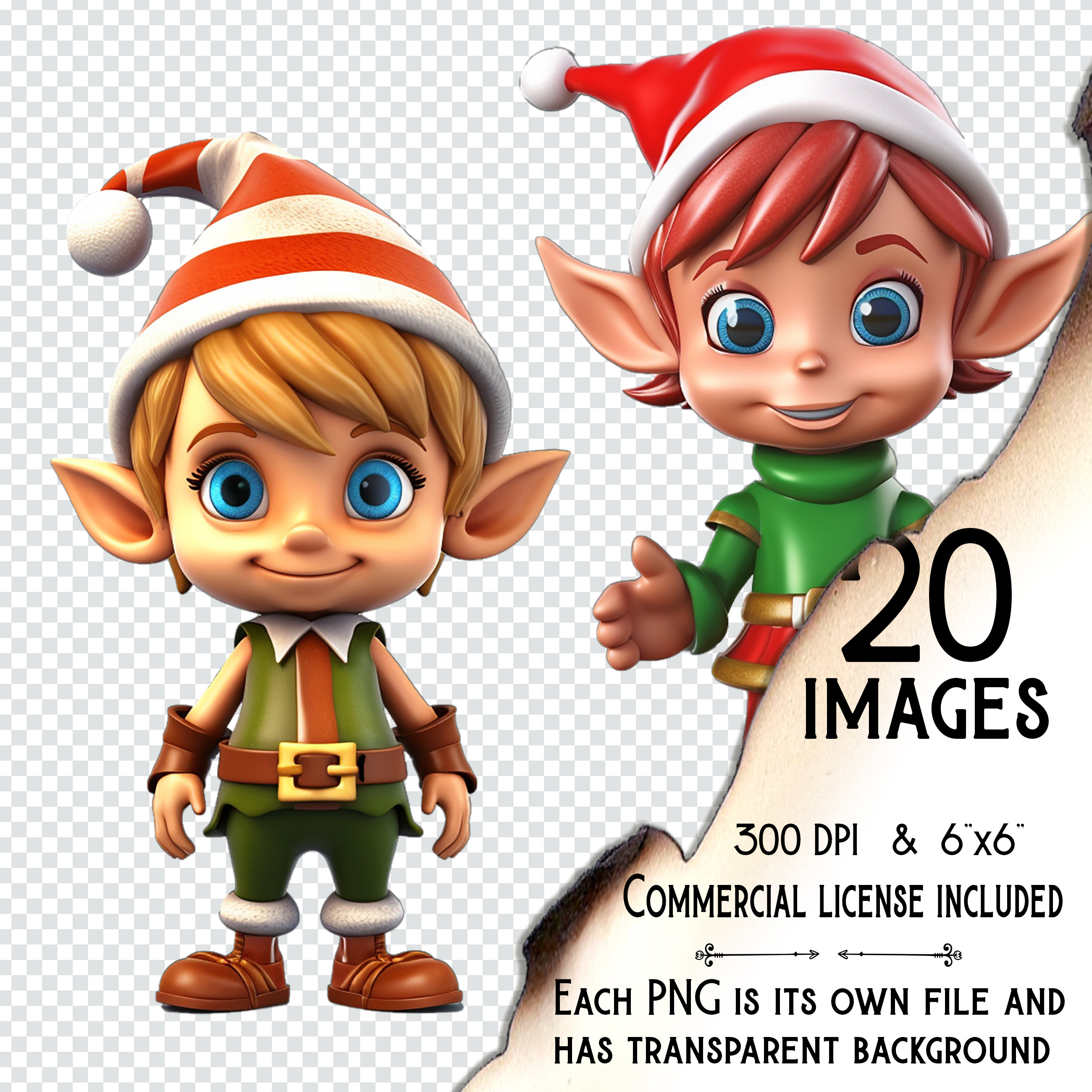 Digital Clipart 20 Pngs, Chibi 3D Christmas Elves, Instant Download ...