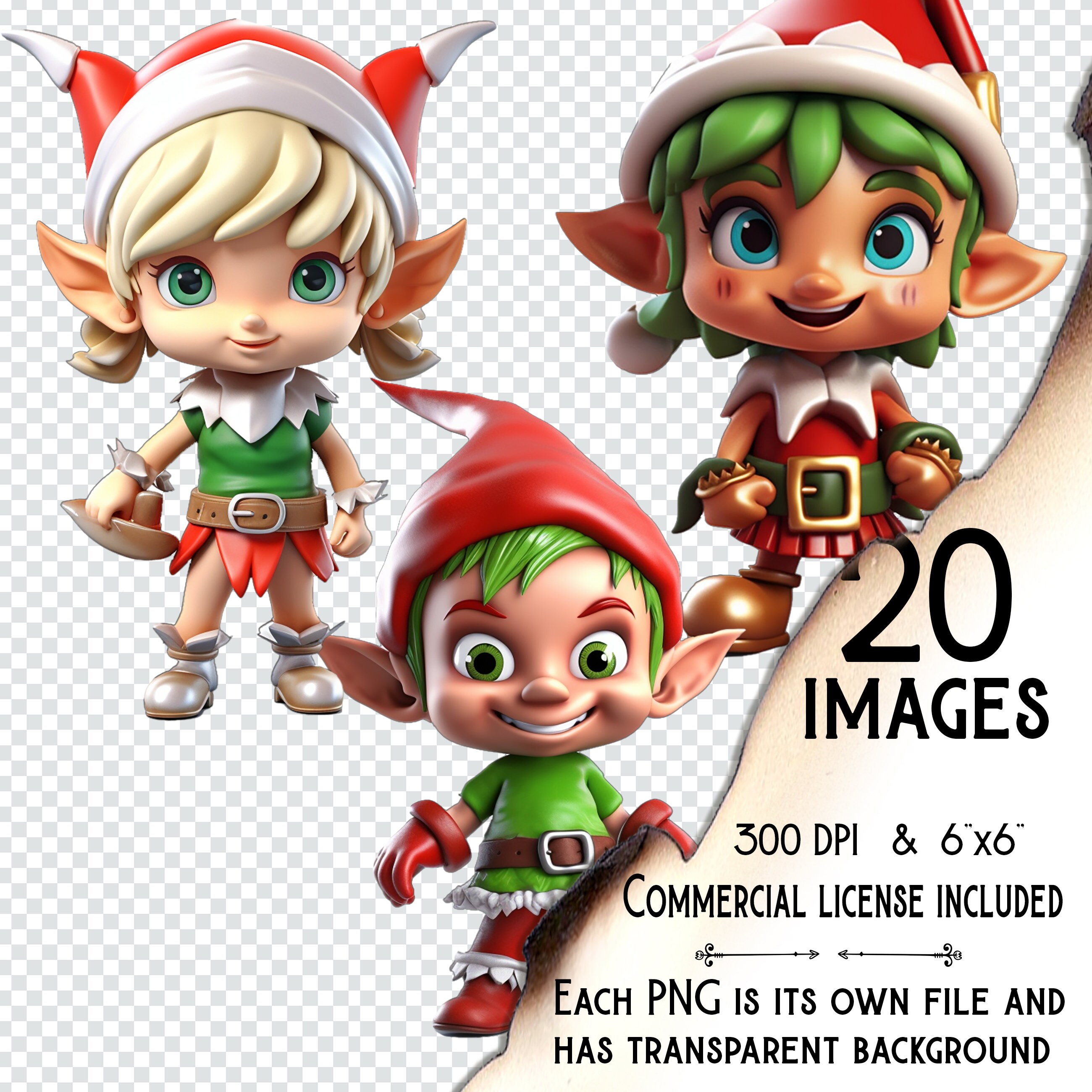 Digital Clipart 20 Pngs, Chibi 3D Christmas Elves, Instant Download ...