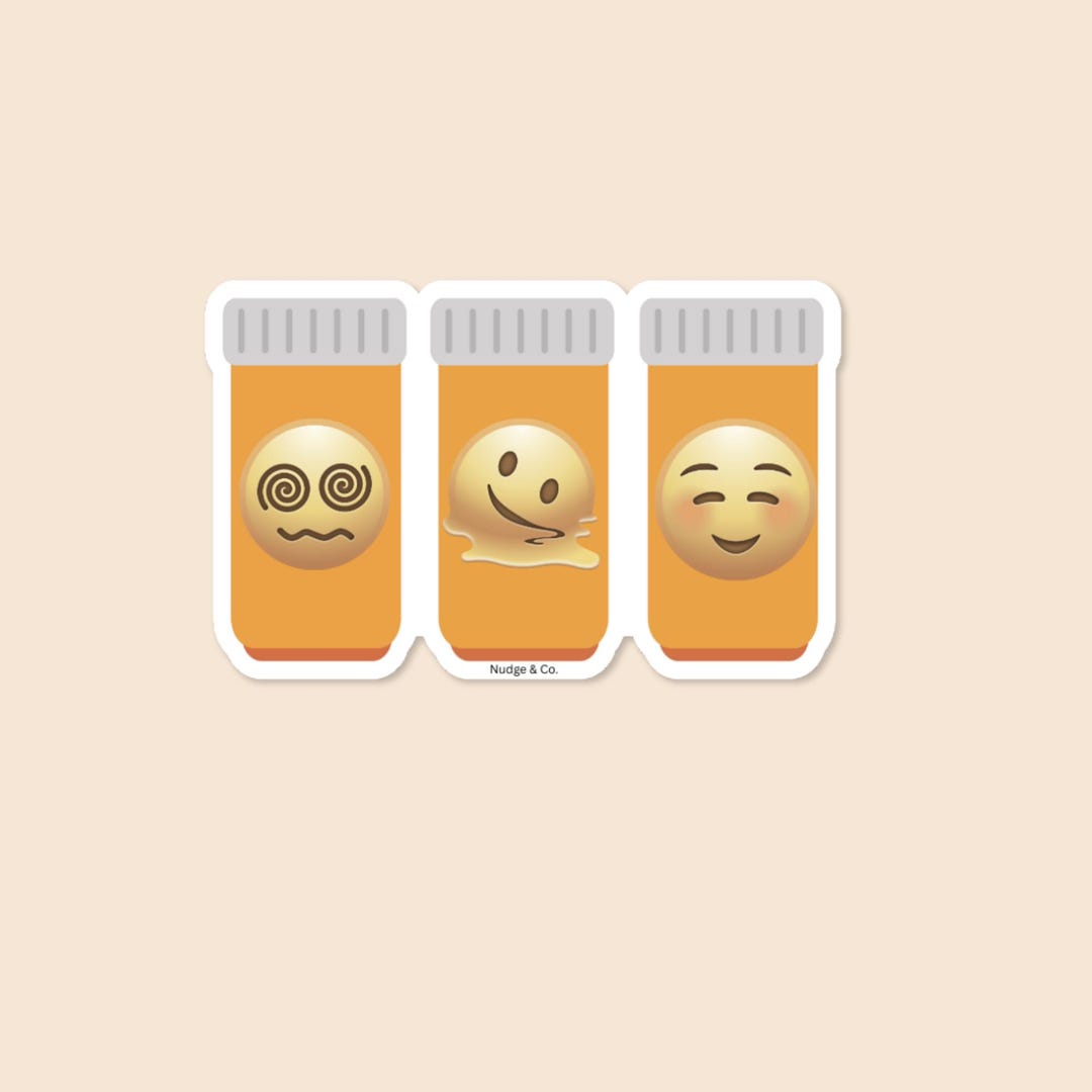 Mini Pill Bottle Emoji Sticker– Mental Health Expression Set | Nudge ...