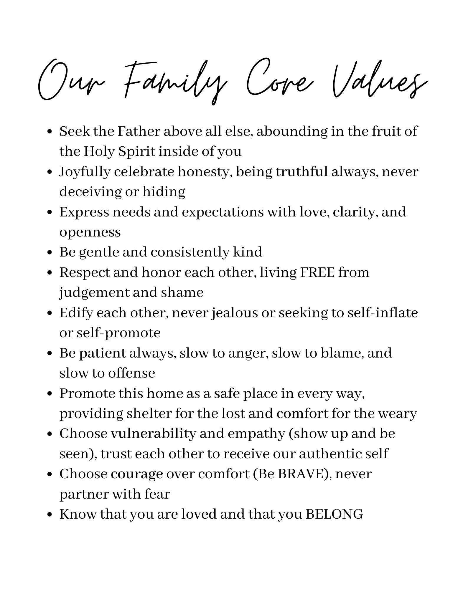 Family Core Values - Etsy