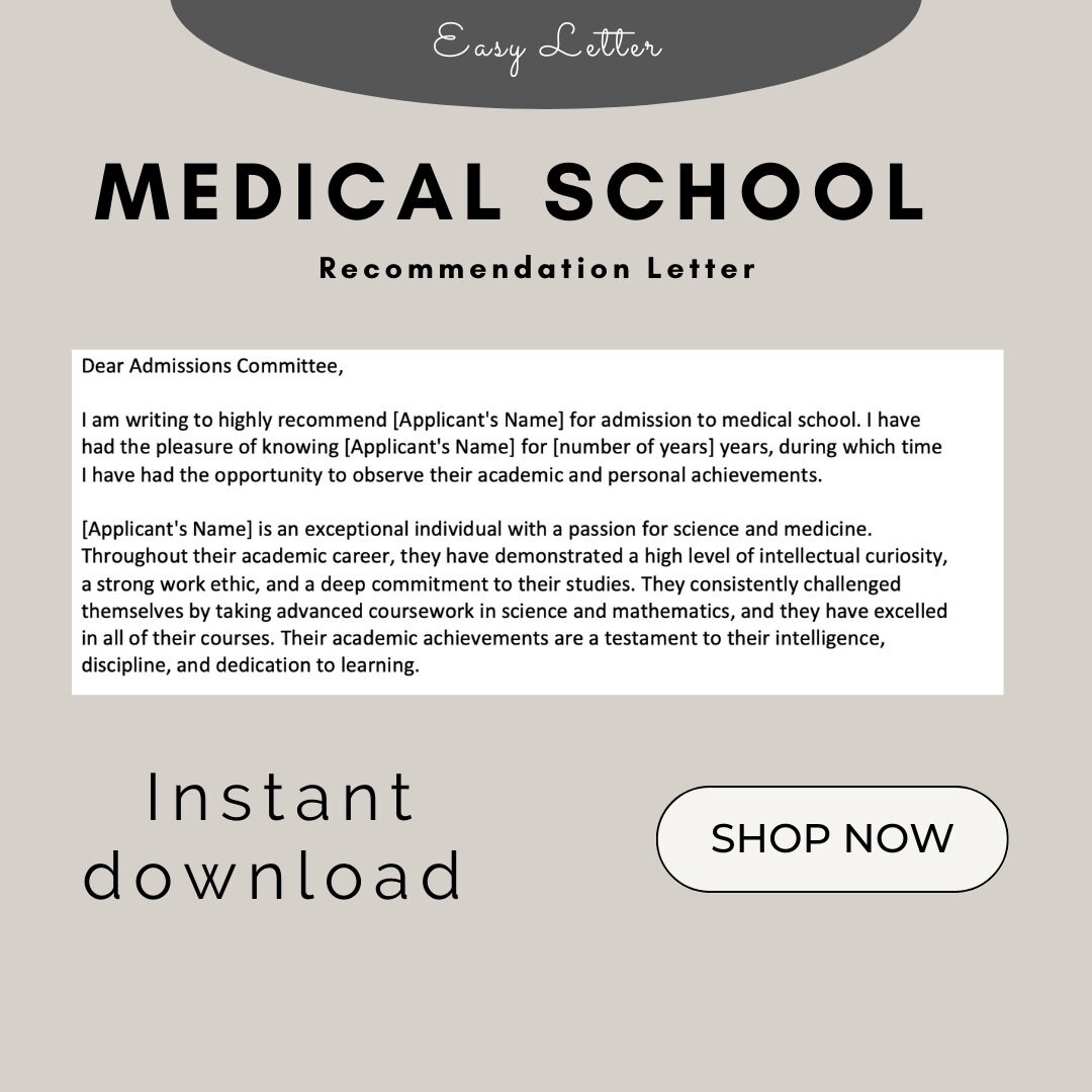 Recommendation Letter For Medical School Etsy