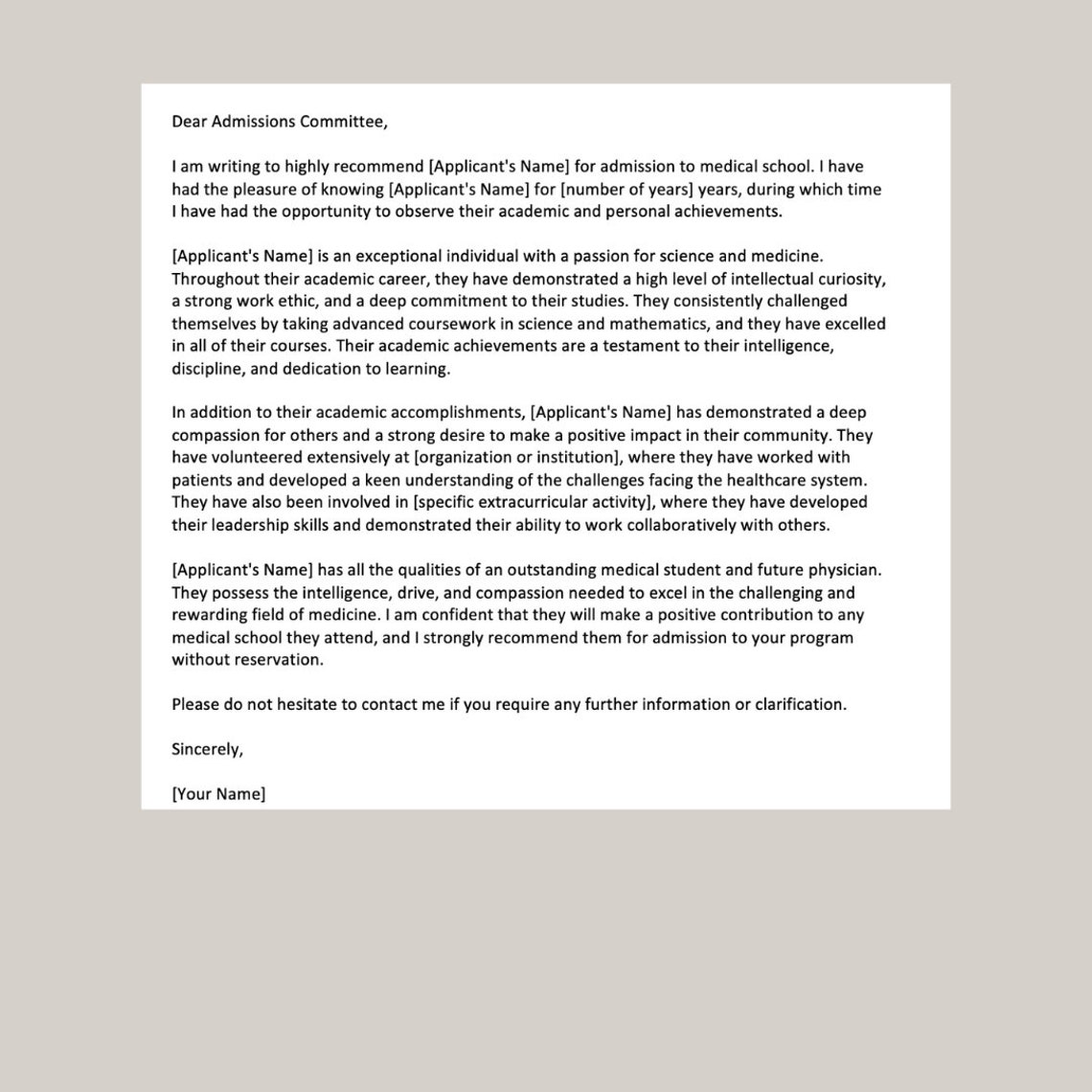 Recommendation Letter for Medical School - Etsy