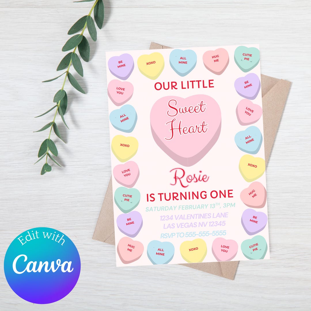 Sweet Heart Birthday Invitation: Valentines Birthday Party, Candy ...