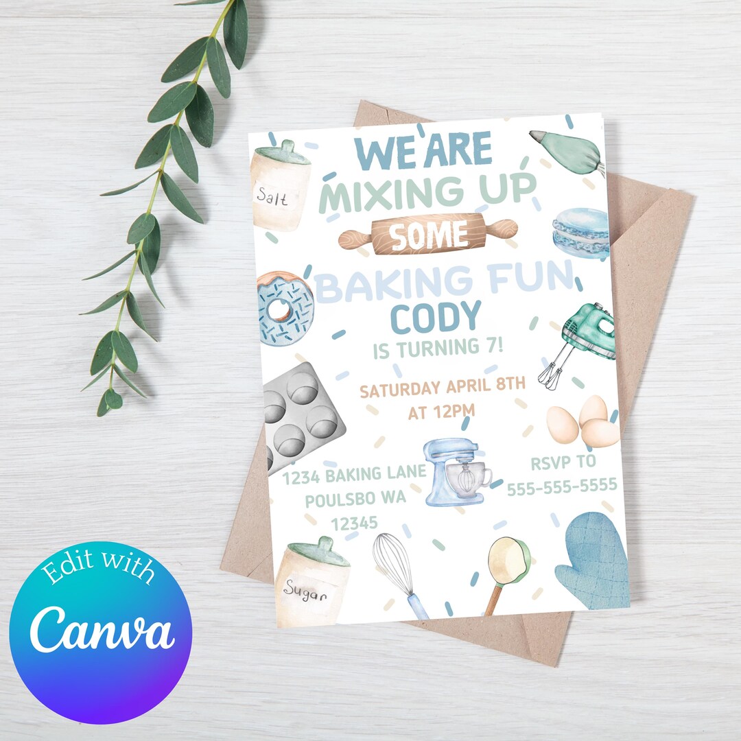 Baking Birthday Invitation: Pastel Blue, Boys Cooking Party (canva ...