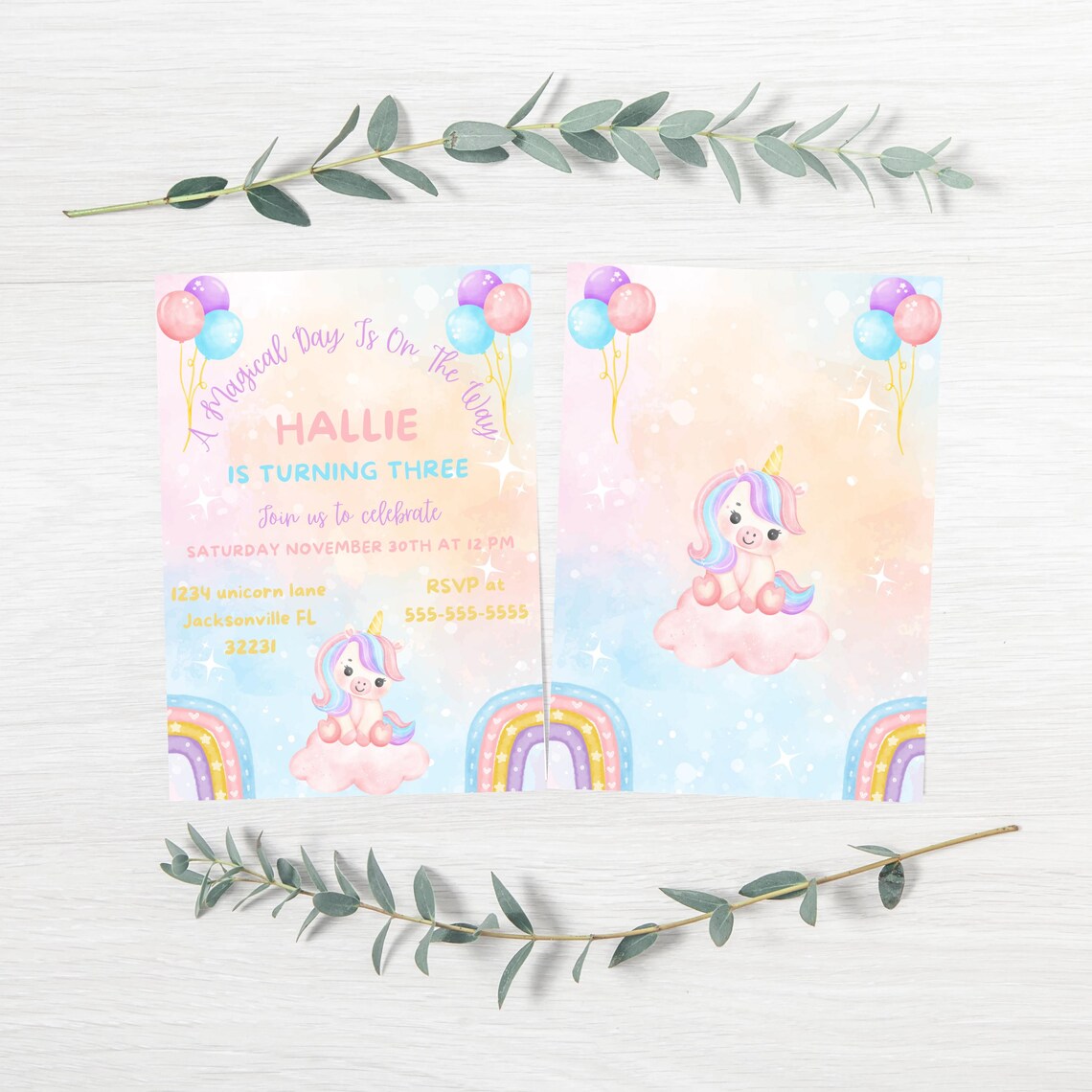 Editable Unicorn Birthday Invitation: Rainbow Pastel Party, Canva ...