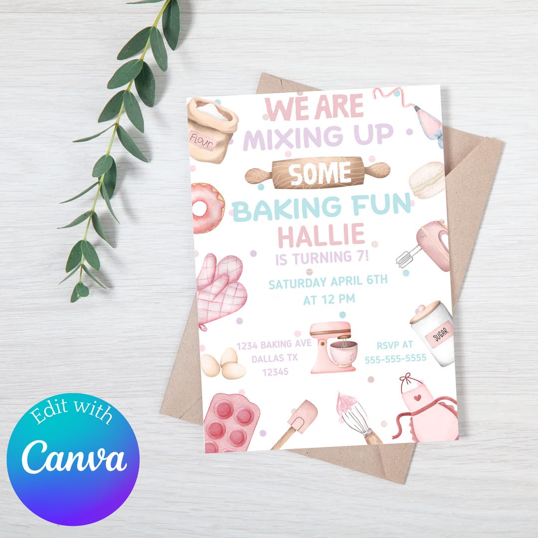 Editable Baking Birthday Invitation, Any Age Girls Cooking Birthday ...