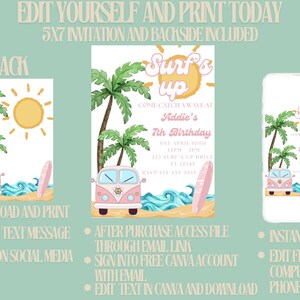 Editable Surf’s up Party Invitation, Groovy Van, Pastel Pink Party, Any ...