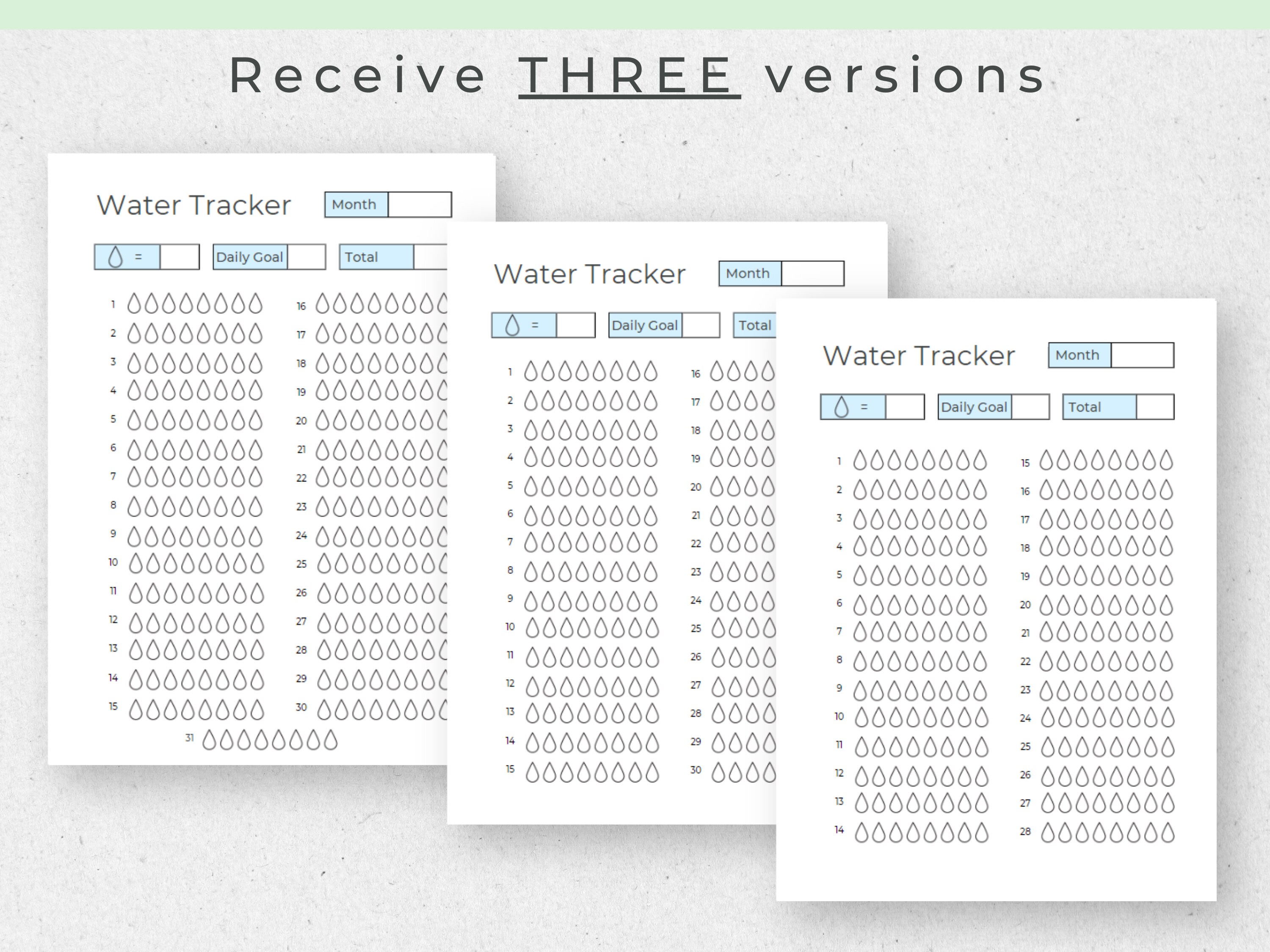 Printable Monthly Water Tracker| Water Intake Template| Hydration ...
