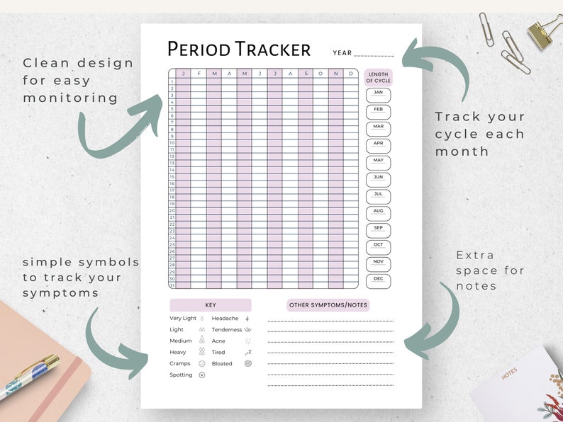 Printable Period Tracker | Period Journal | Period Symptom Tracker ...