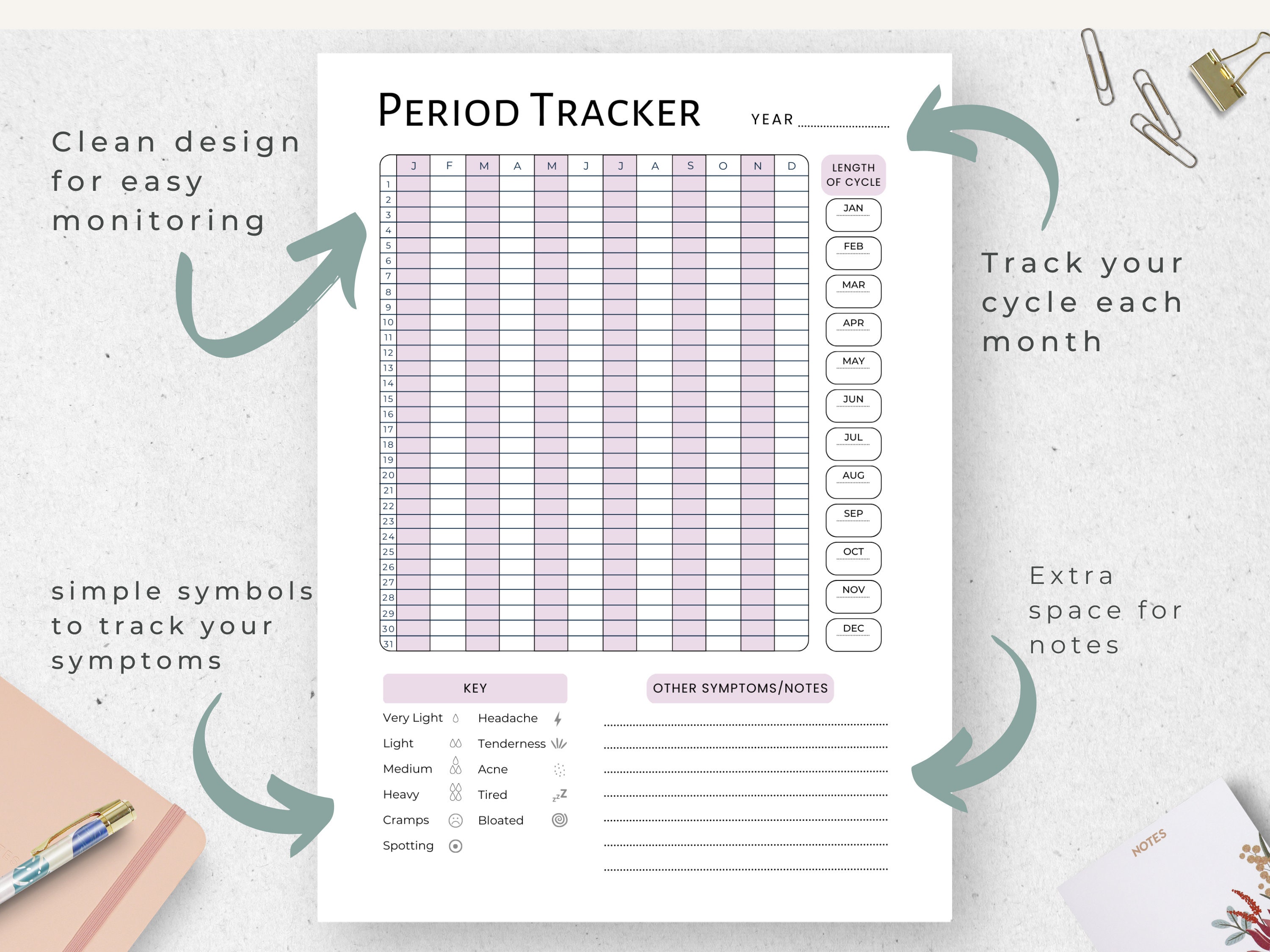 Printable Period Tracker | Period Journal | Period Symptom Tracker ...