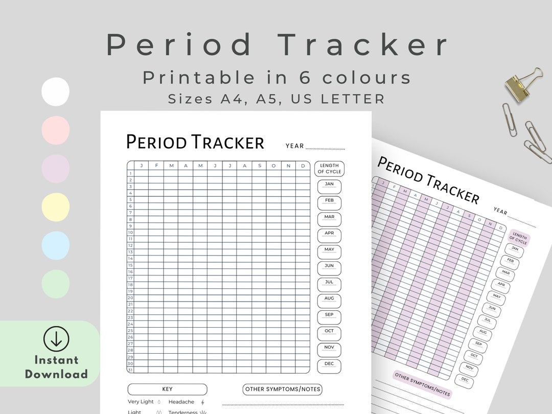 Printable Period Tracker | Period Journal | Period Symptom Tracker ...