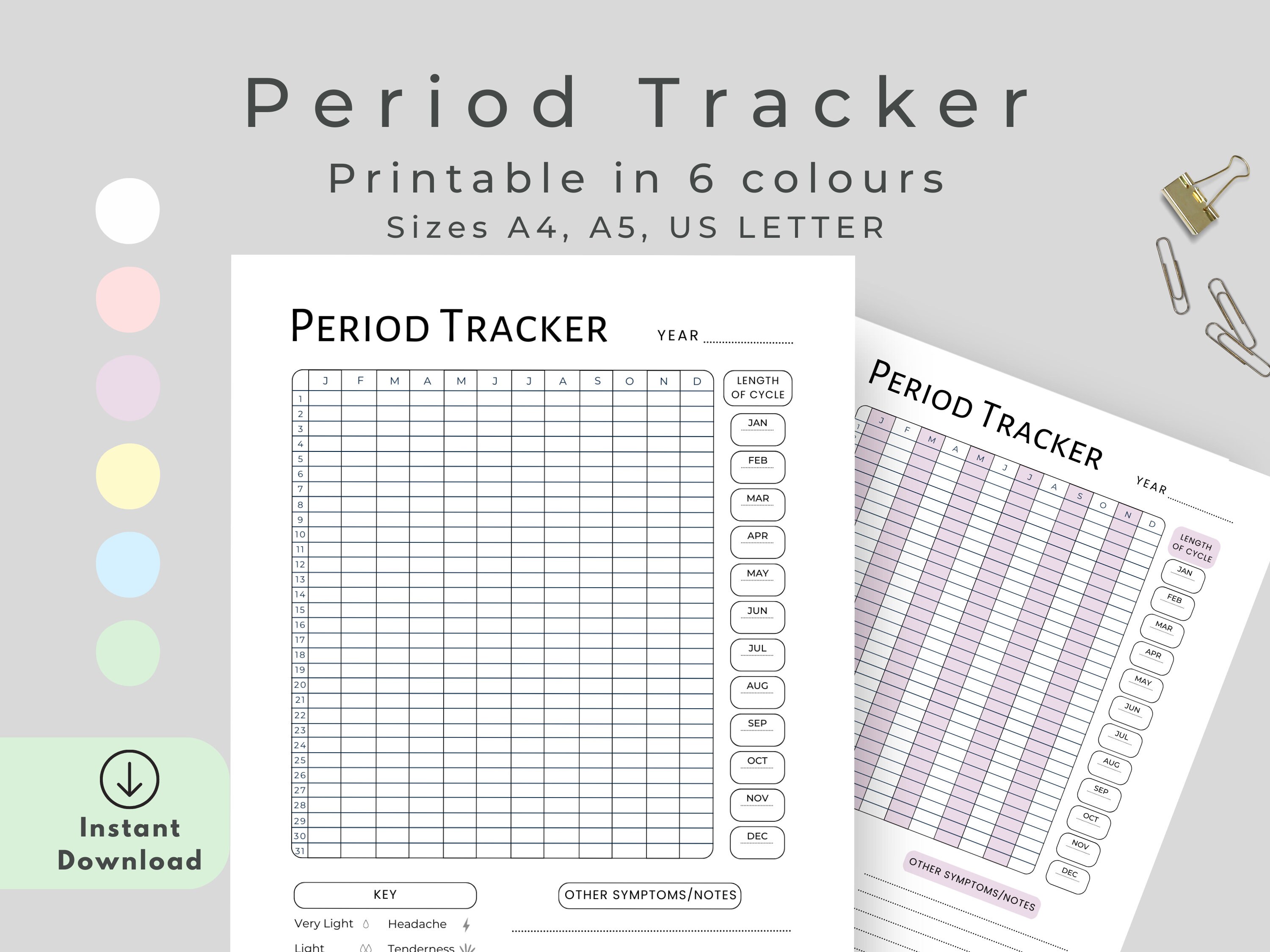 Printable Period Tracker | Period Journal | Period Symptom Tracker ...
