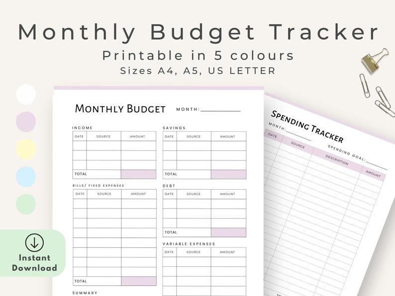 Printable Monthly Budget Tracker | Financial Planner| Spend Template ...