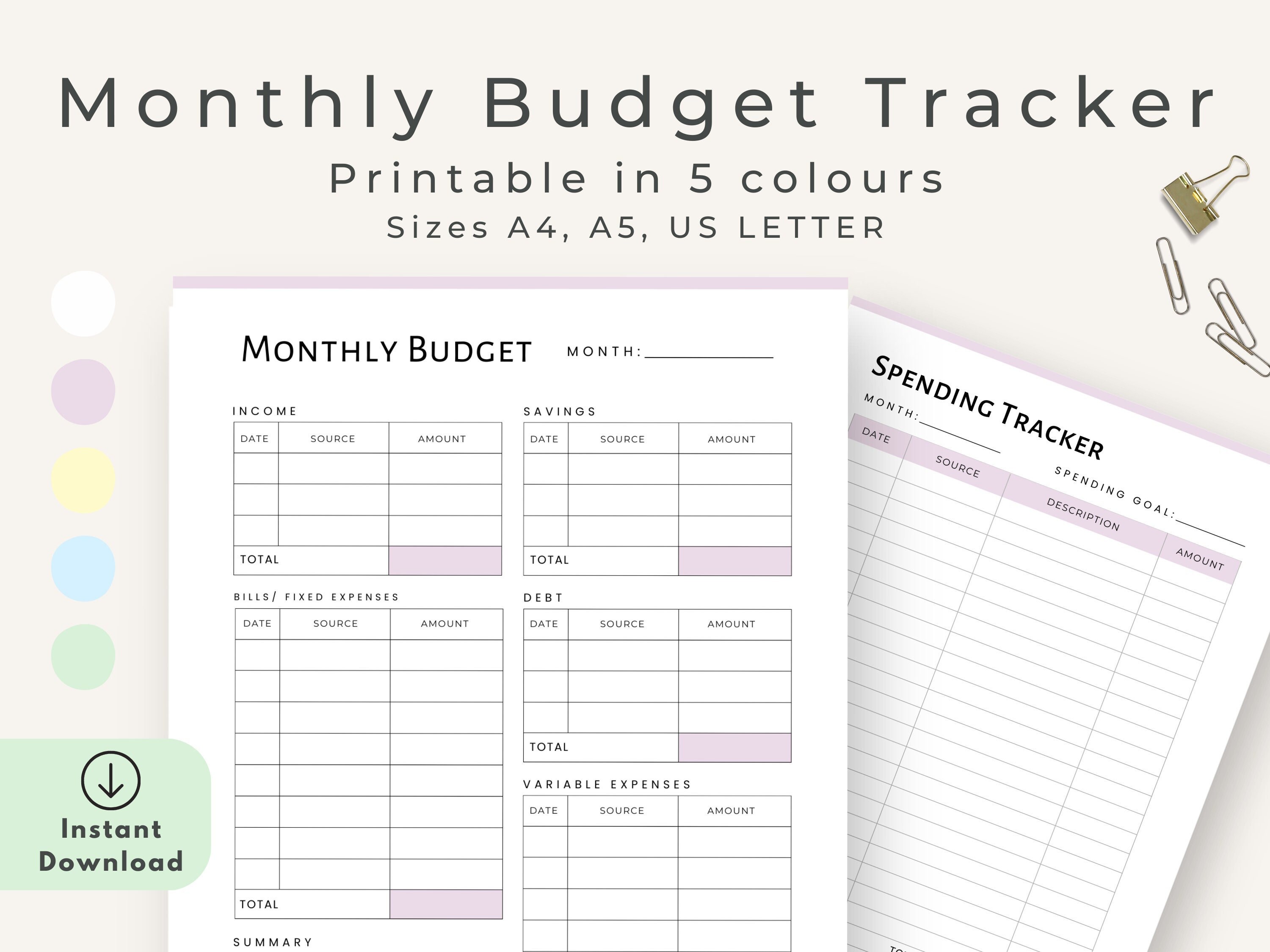 Printable Monthly Budget Tracker | Financial Planner| Spend Template ...