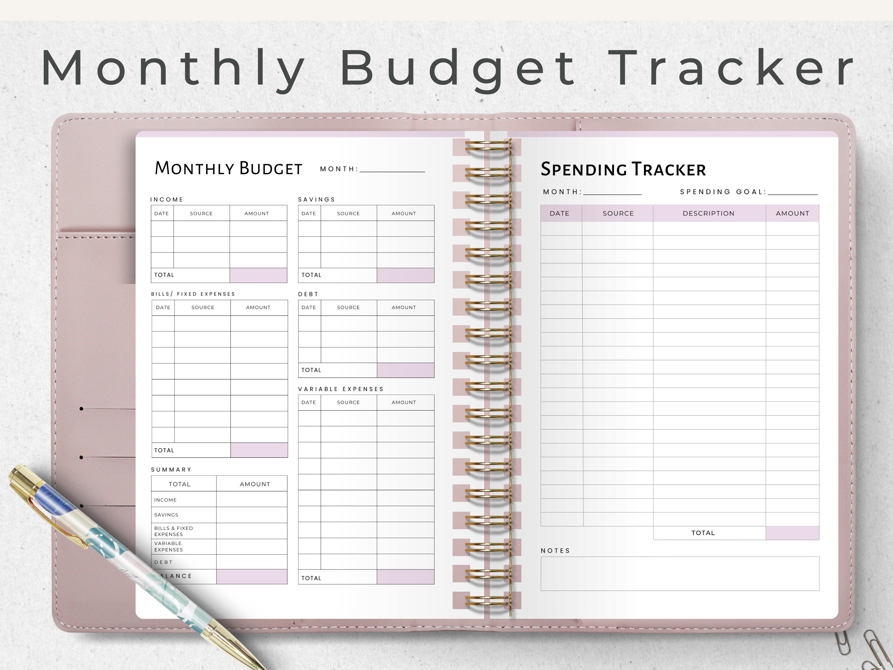 Printable Monthly Budget Tracker | Financial Planner| Spend Template ...