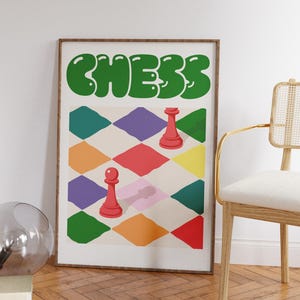 Retro Chess Print, Funky Home Decor, Aesthetic Decor, Aesthetic Room ...