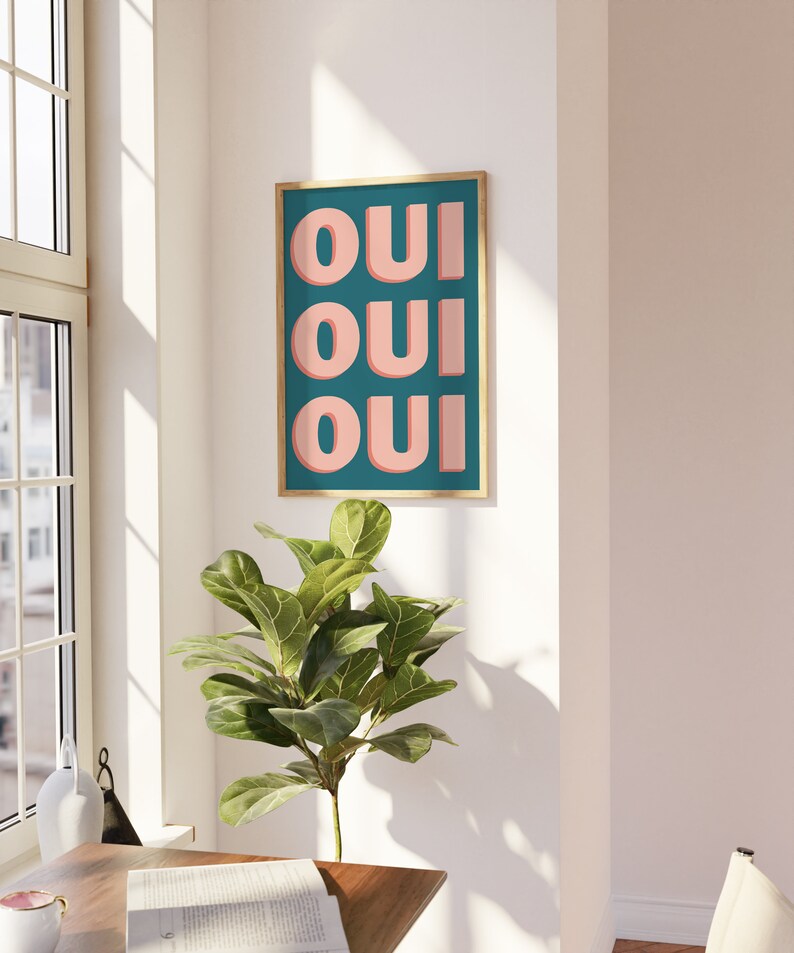 Impressão artística com tipografia "Oui" – Decoração de parede moderna ...