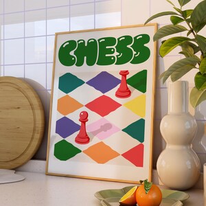 Retro Chess Print, Funky Home Decor, Aesthetic Decor, Aesthetic Room ...