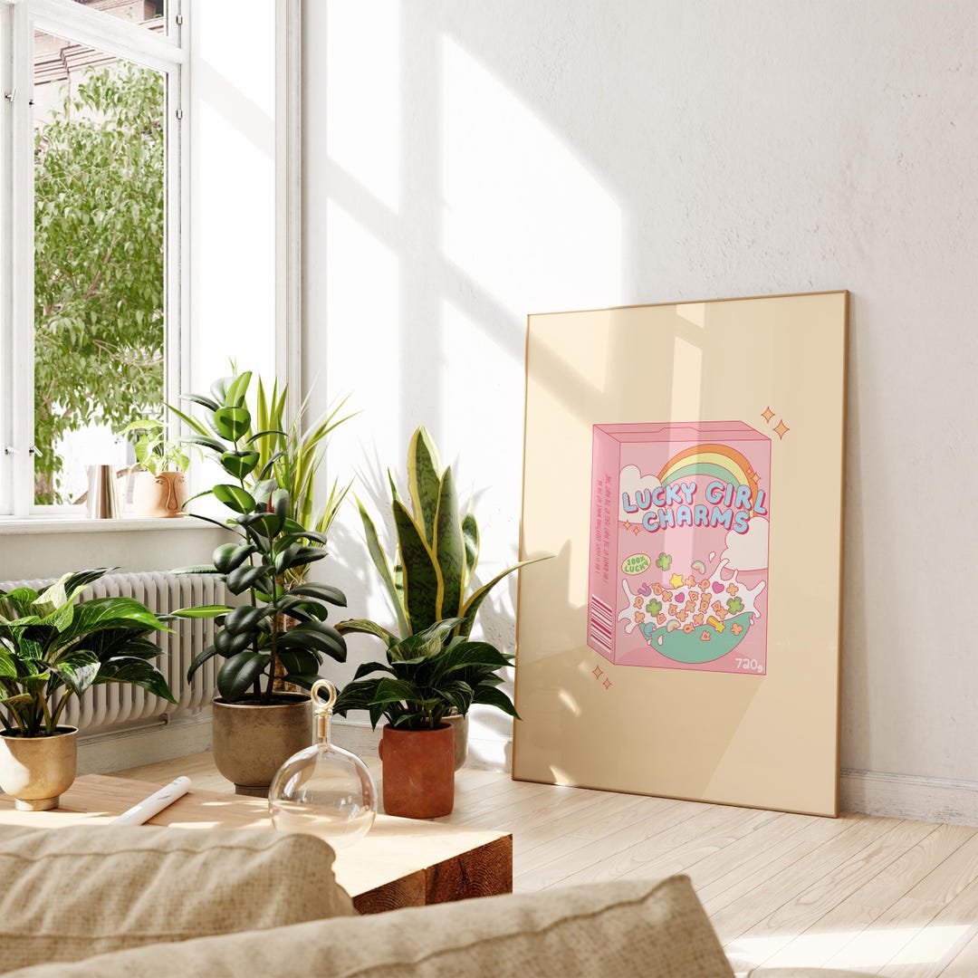 Lucky Girl Charms Pink Cereal Box Print Rolled Poster | Digital Wall ...
