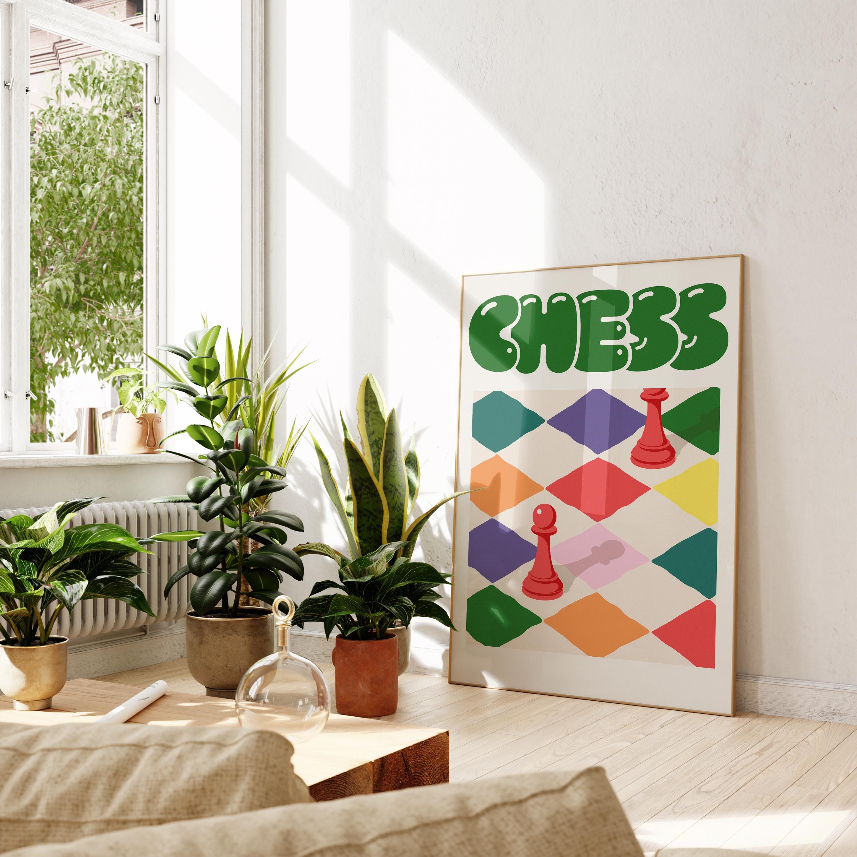 Retro Chess Board Print: Funky Colorful Art (digital Download) - Etsy