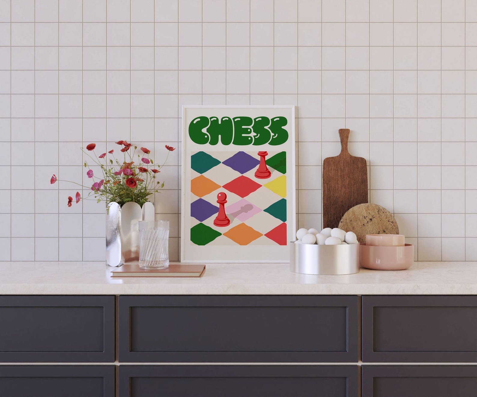 Retro Chess Print, Funky Home Decor, Aesthetic Decor, Aesthetic Room ...