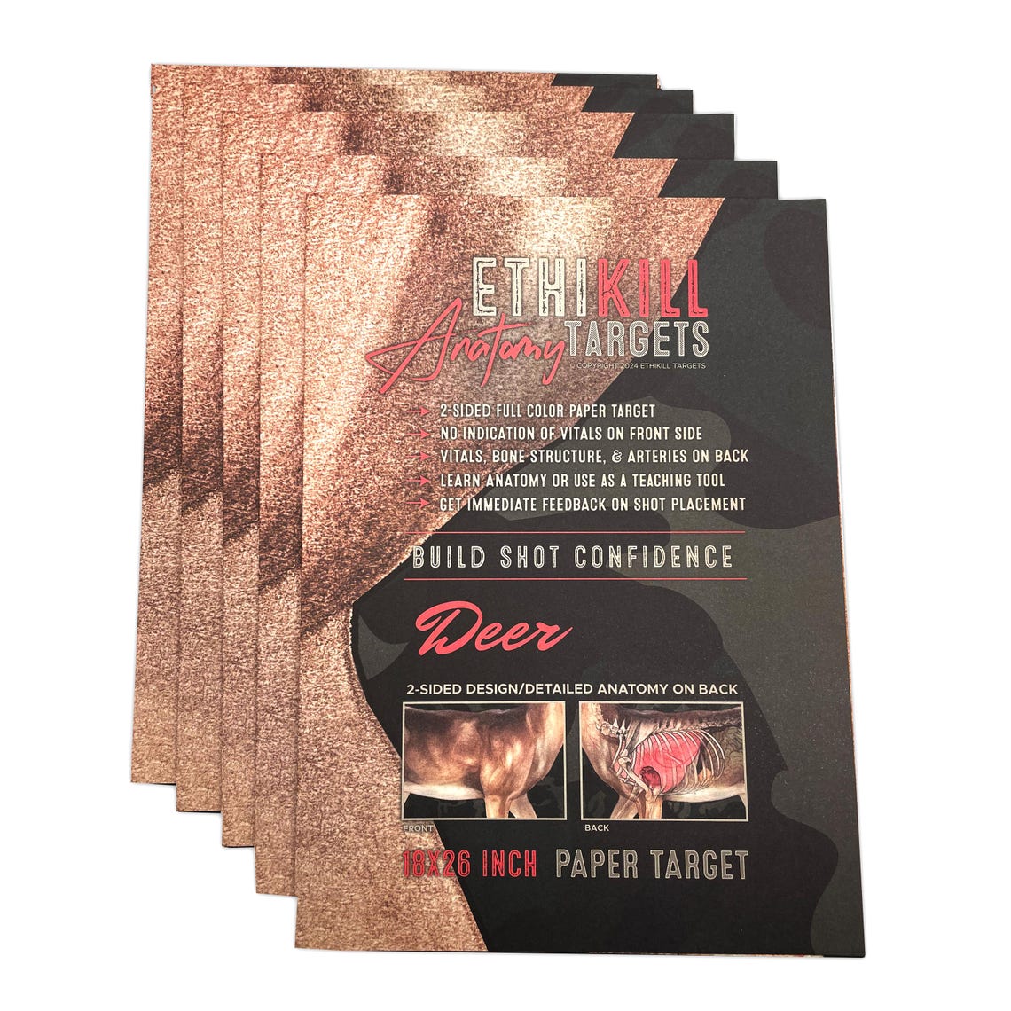 5 Pack of 2 Sided Deer Targets - 18x26 Inches - Realistic Educational ...
