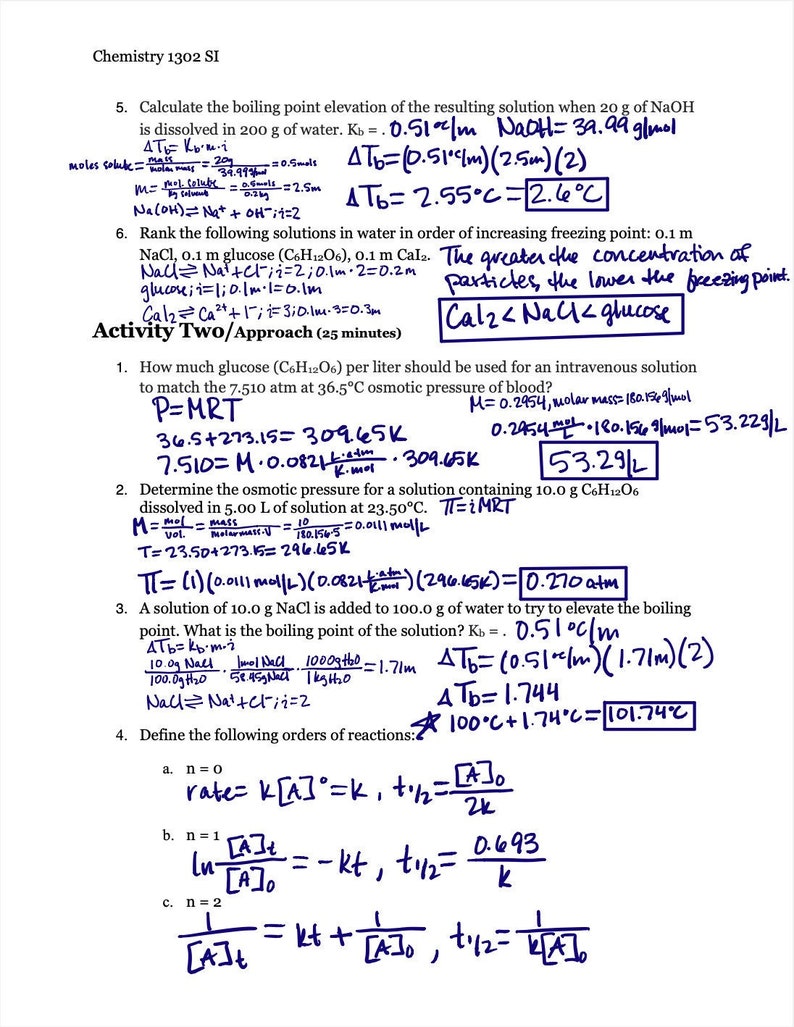 General Chemistry II Practice Questions With Key - Etsy