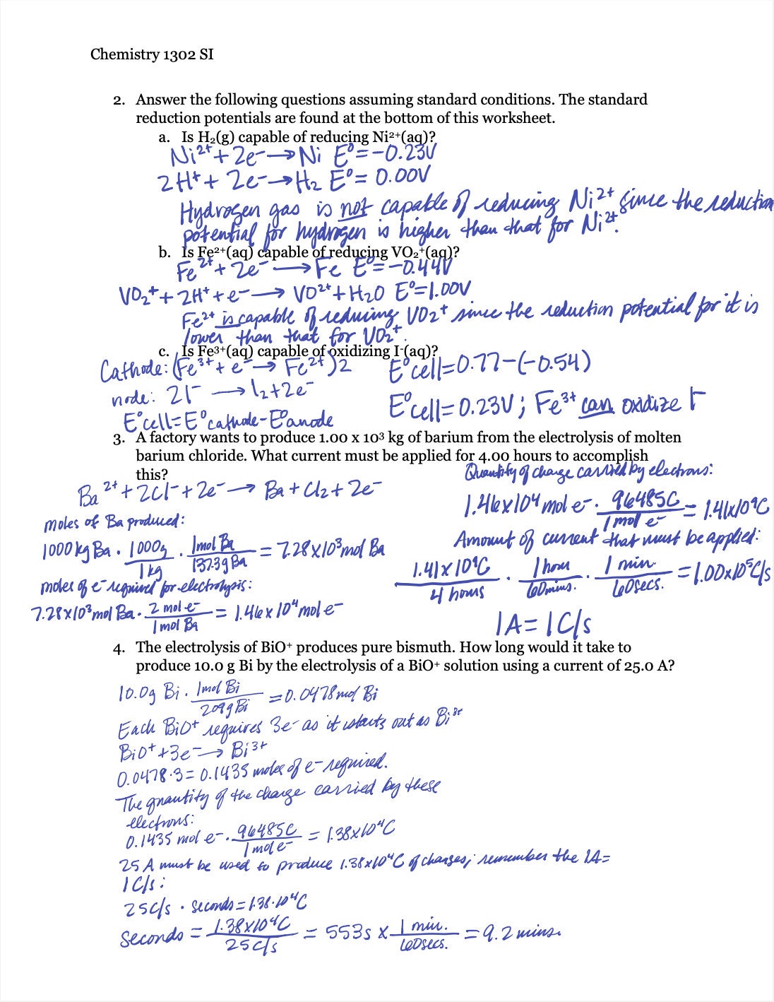 General Chemistry II Practice Questions With Key - Etsy