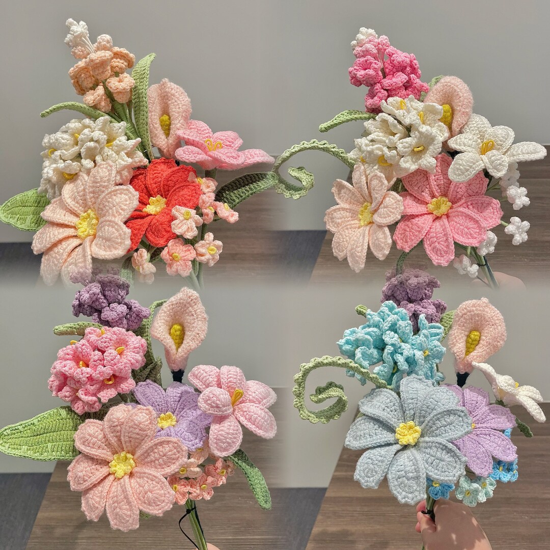 Personalised Crochet Mixed Bouquet,handmade Knitted Flower Bouquet ...