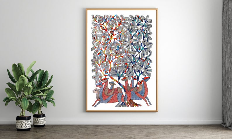 Beautiful Gond Art Painting Tree of Life: Modern Tribal Folk Indian ...