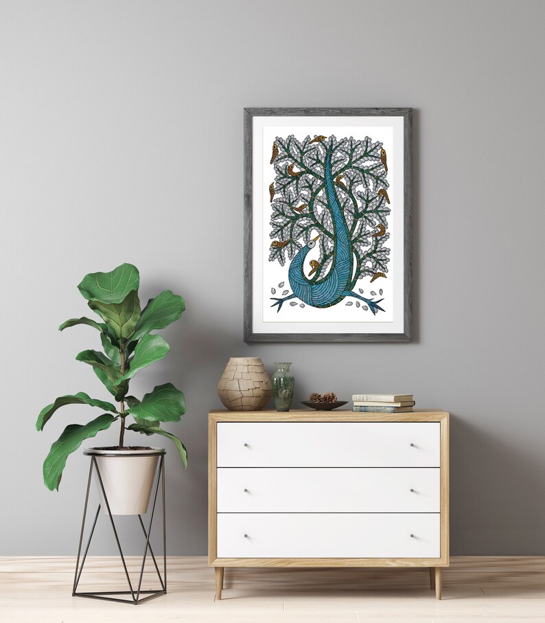 Indian Traditional Beautiful Gond Art Painting Peacock Painting Digital ...