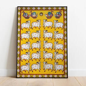 Divine Cow in Pichwai Art - Digital Printable Pichwai Painting of ...