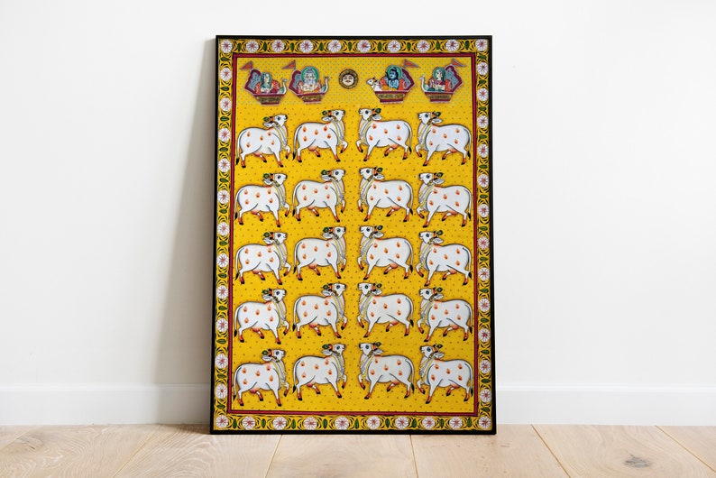 Divine Cow in Pichwai Art - Digital Printable Pichwai Painting of ...