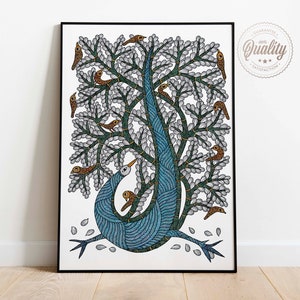 Indian Traditional Beautiful Gond Art Painting Peacock Painting Digital ...