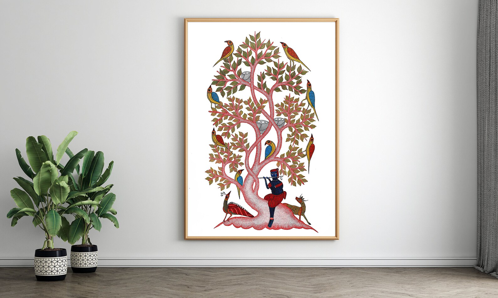 Contemporary Gond Tribal Folk Art of God Krishna Under A Tree Wall ...
