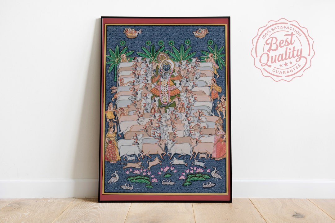 Divine Cow in Pichwai Art - Digital Printable Pichwai Painting of ...