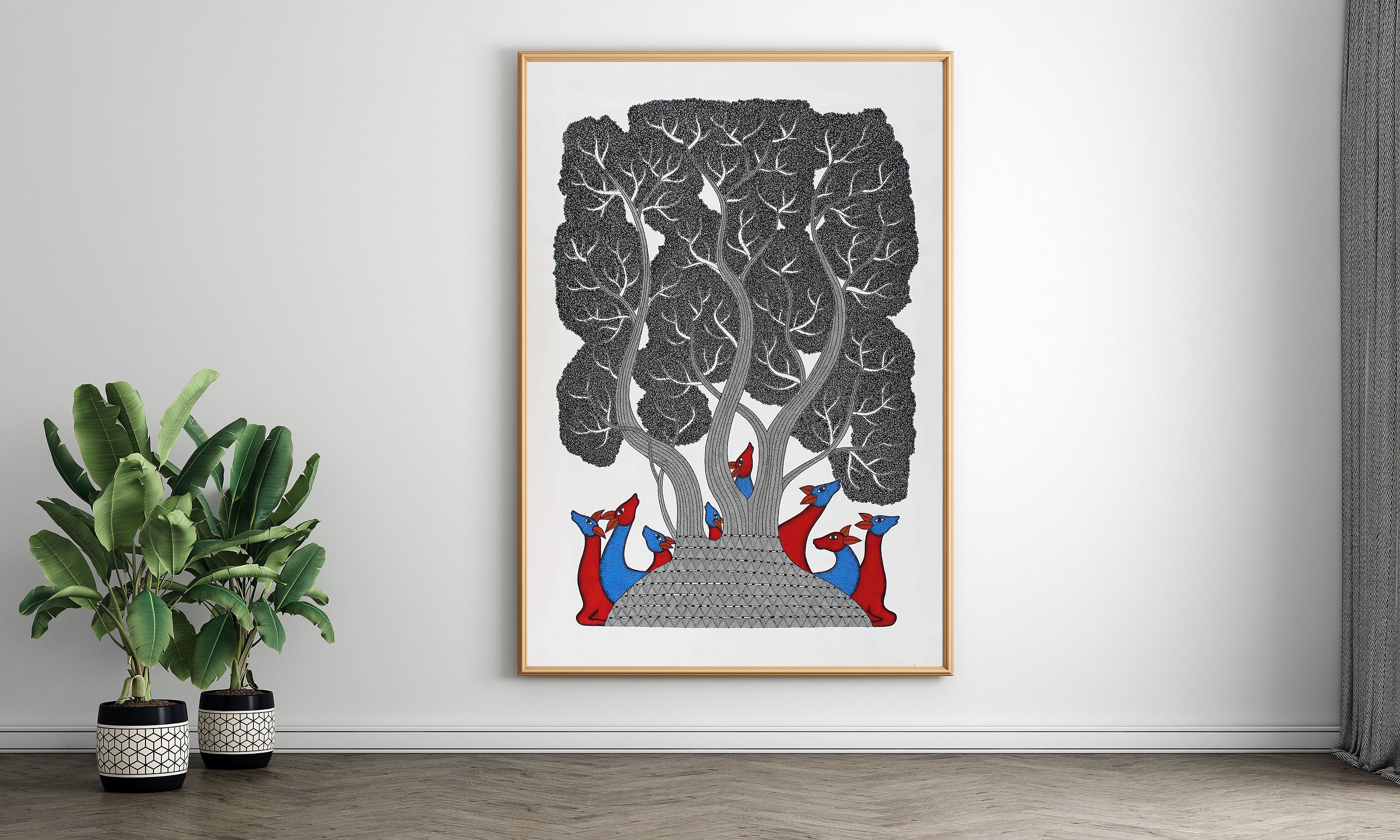 Beautiful Gond Art Painting Tree of Life: Modern Tribal Folk Indian ...