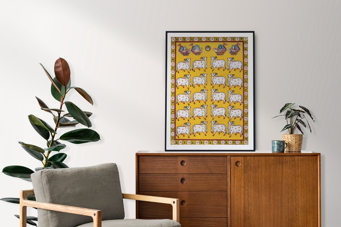 Divine Cow in Pichwai Art - Digital Printable Pichwai Painting of ...
