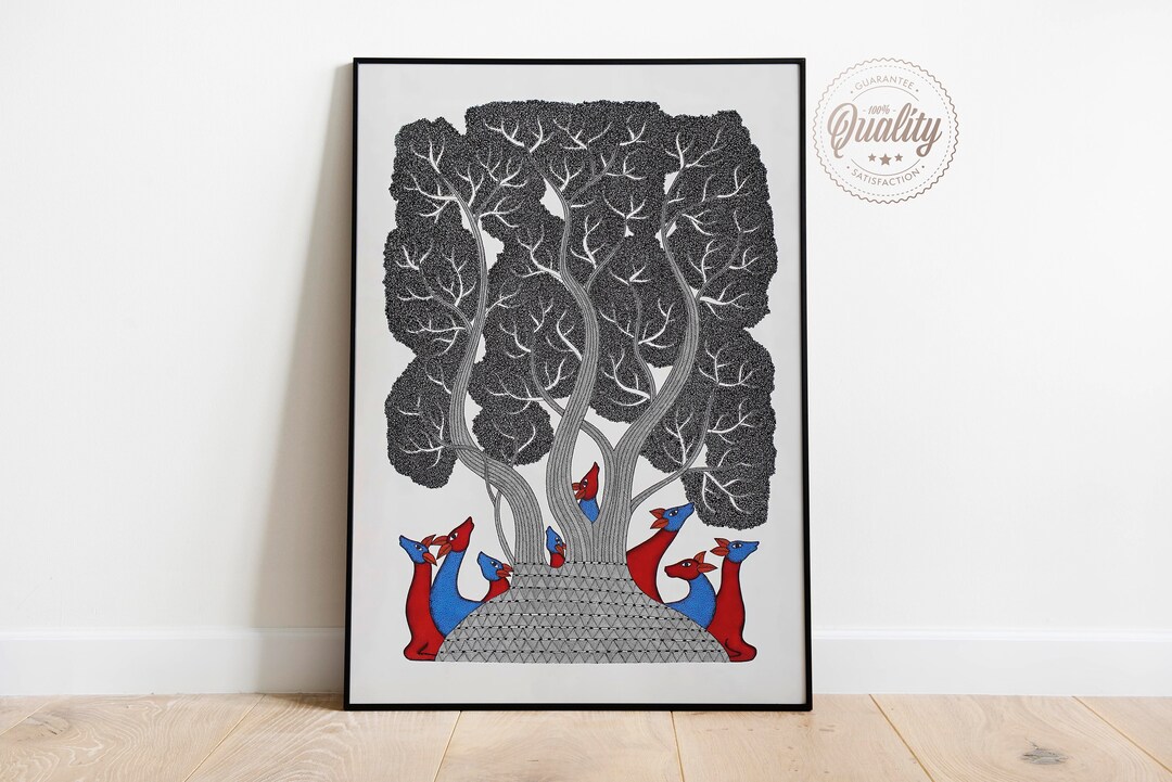 Beautiful Gond Art Painting Tree of Life: Modern Tribal Folk Indian ...