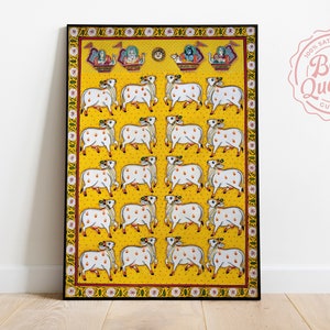 Divine Cow in Pichwai Art - Digital Printable Pichwai Painting of ...