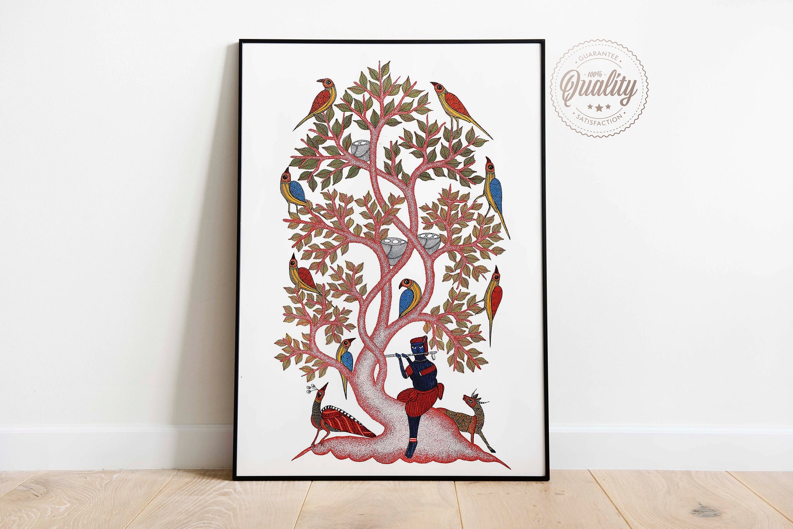 Contemporary Gond Tribal Folk Art of God Krishna Under A Tree Wall ...