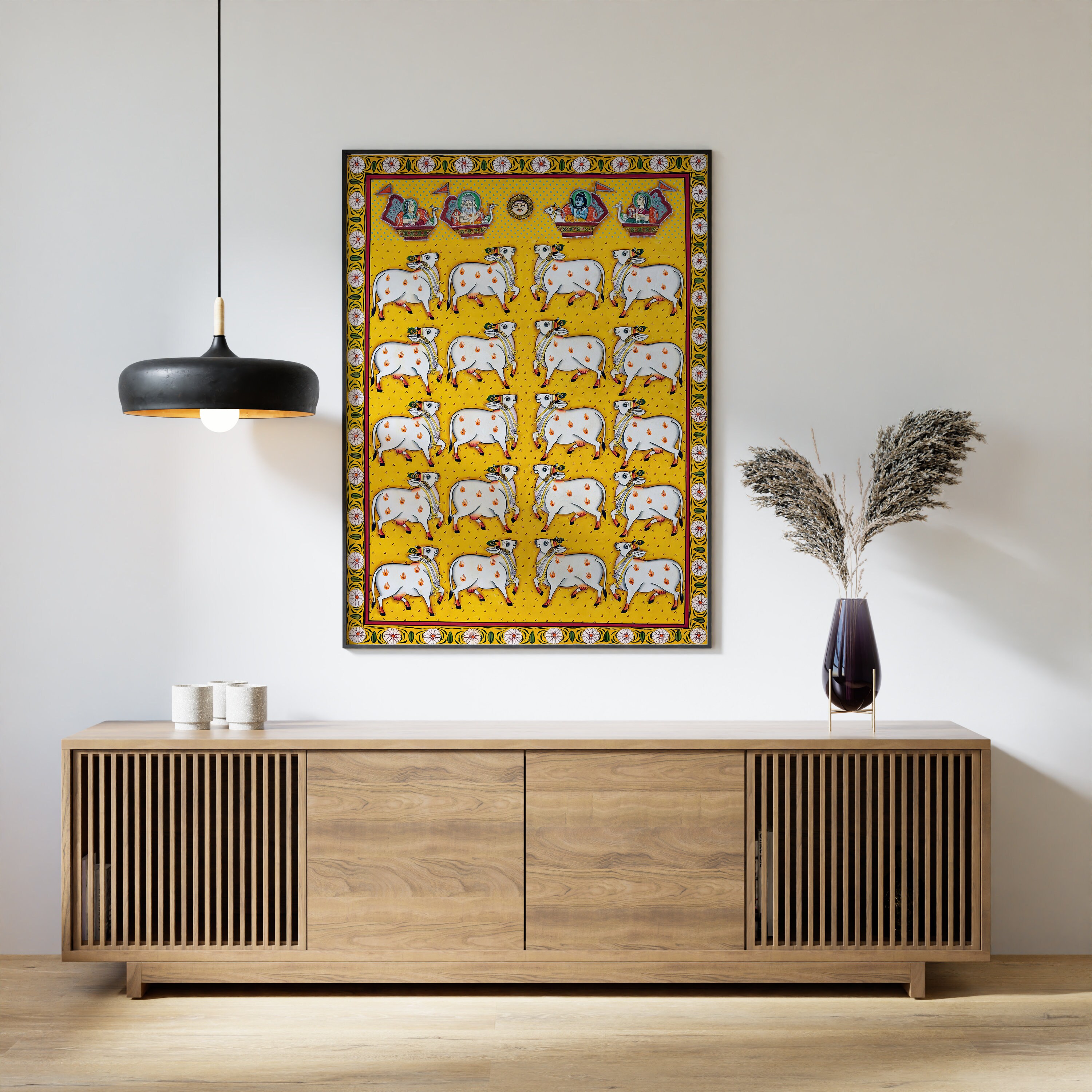 Divine Cow in Pichwai Art - Digital Printable Pichwai Painting of ...