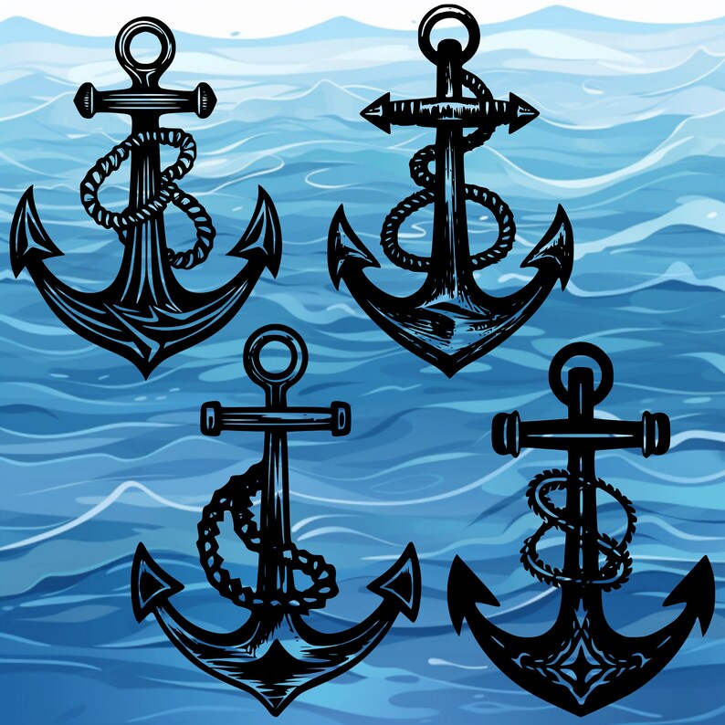 Anchor Vector Art Bundle, Anchor Svg, Nautical Svg, Anchor Silhouette ...