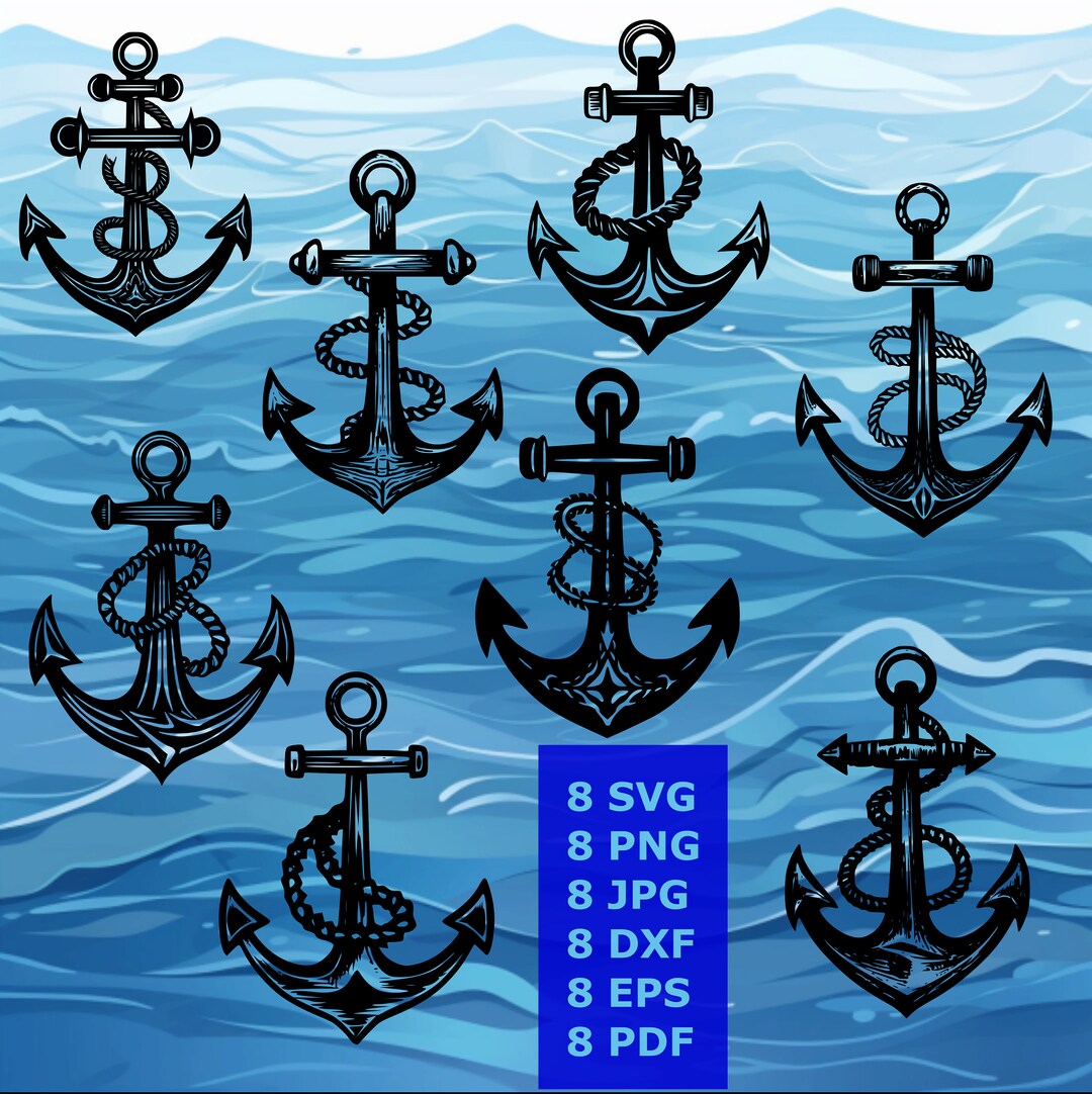 Anchor Vector Art Bundle, Anchor Svg, Nautical Svg, Anchor Silhouette ...