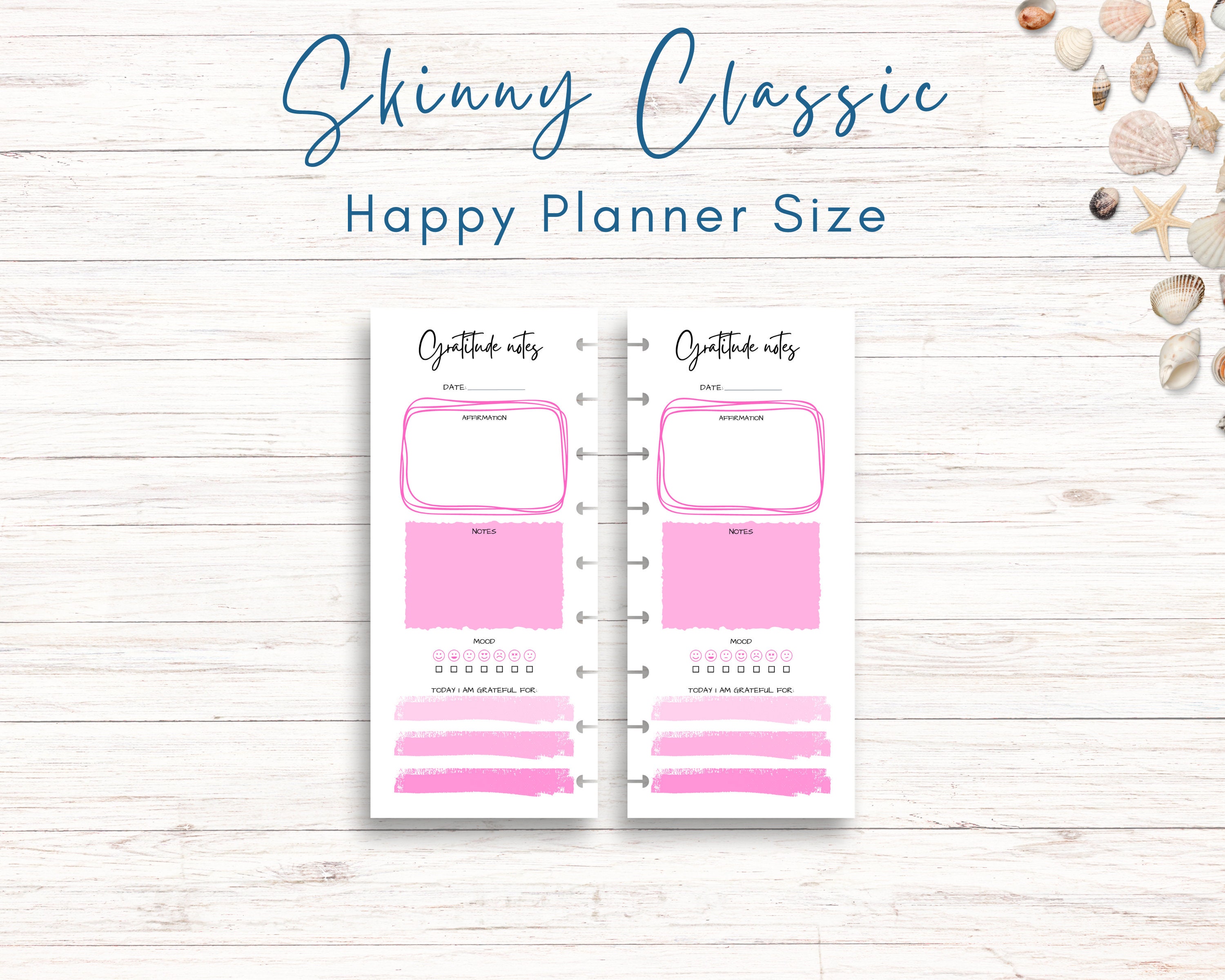 Skinny Classic Pink Happy Planner Printable, Simple Gratitude Notes for ...