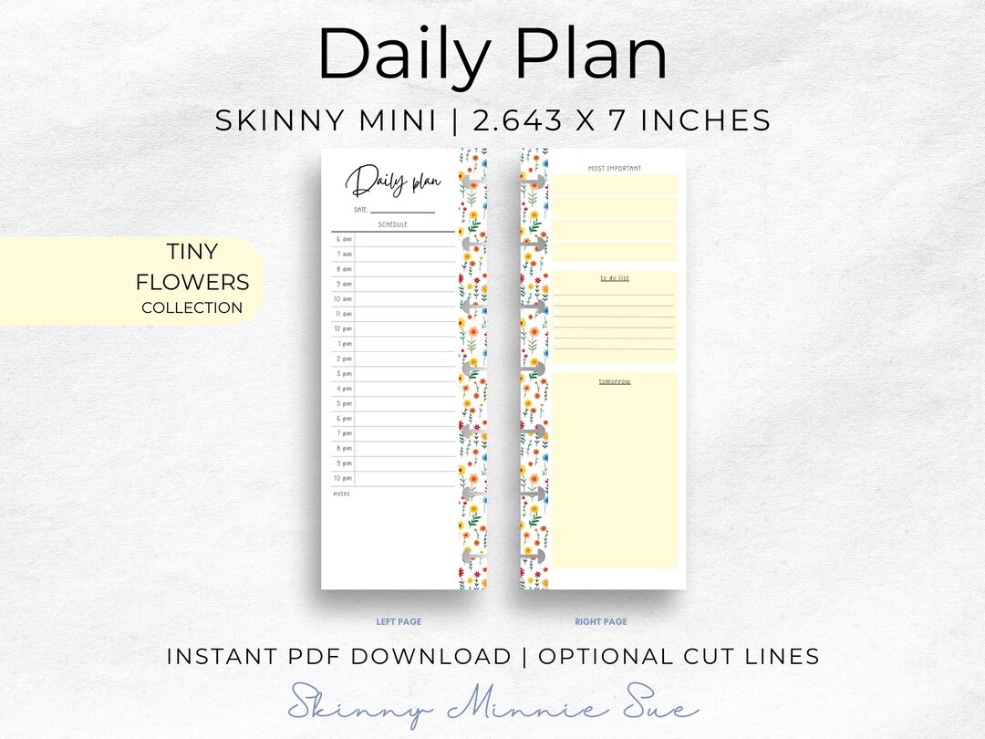 Tiny Flowers Daily Planner Printable: Skinny Mini Disc Planner (PDF ...