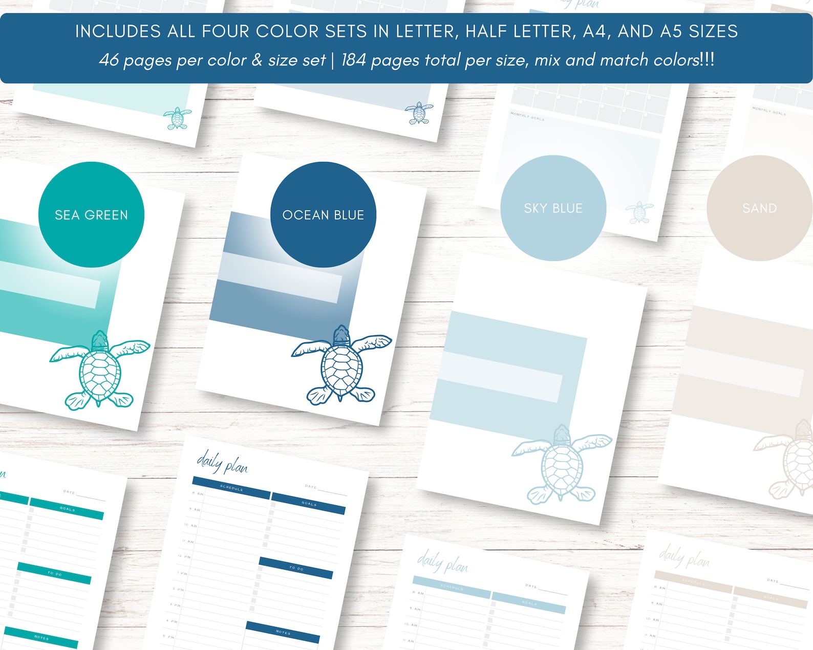 Sea Turtle Printable Planner Bundle, Daily Weekly Monthly Pages ...
