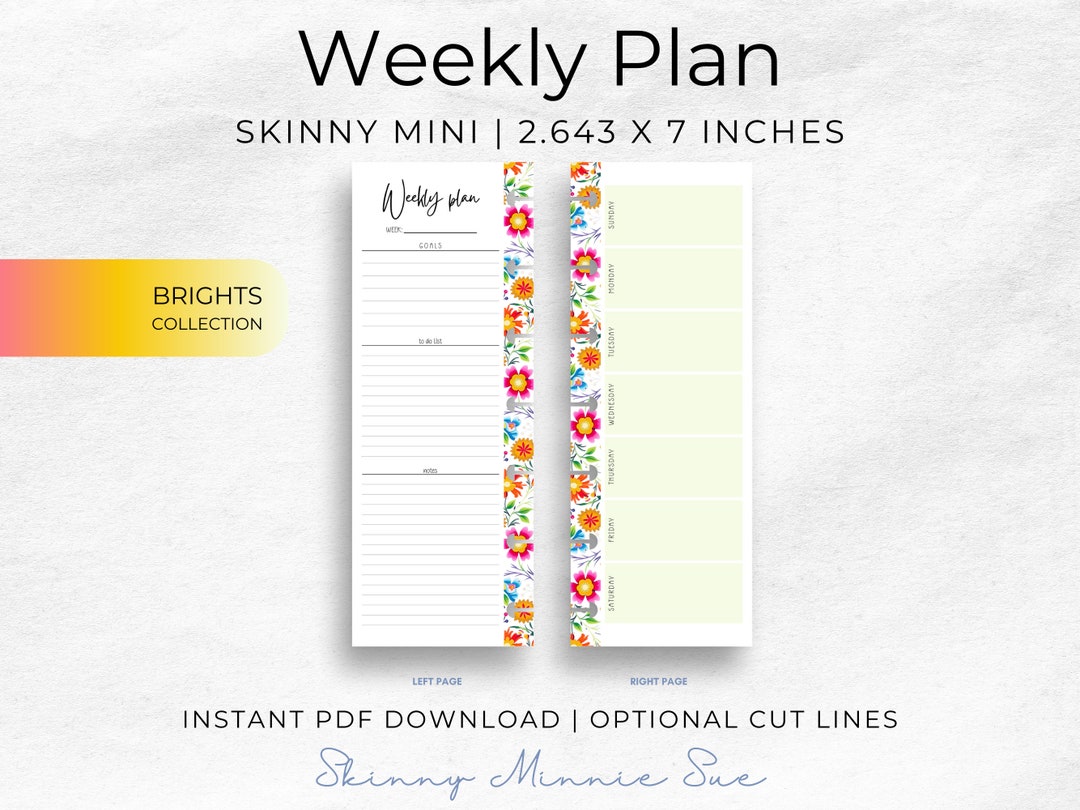 Skinny Mini Weekly Planner Printable: Brights Floral Design (PDF ...
